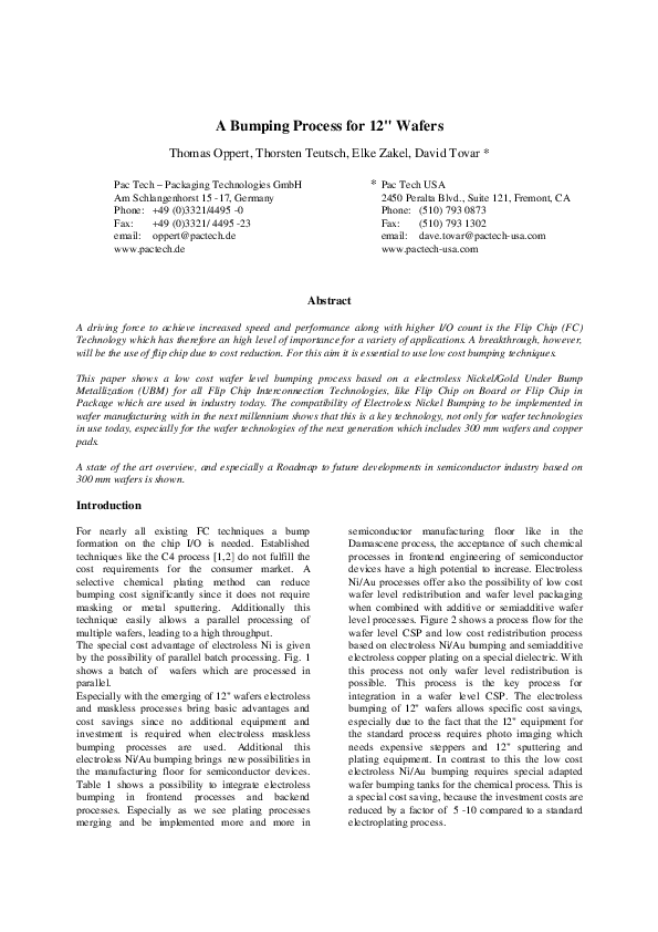 (PDF) A bumping process for 12" wafers