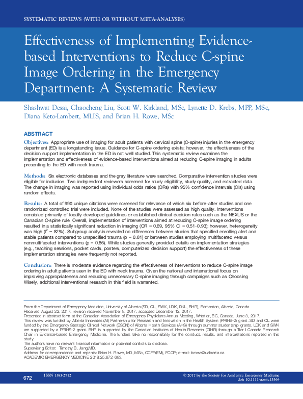Pdf Effectiveness Of Implementing Evidence Based Interventions To Reduce C Spine Image