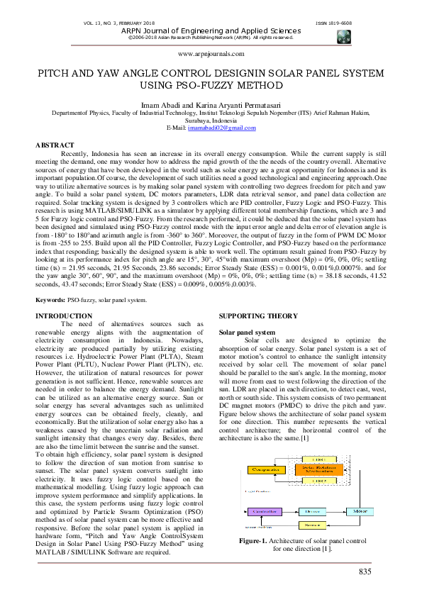 (PDF) Pitch and Yaw Angle Control Designin Solar Panel System Using Pso-Fuzzy Method