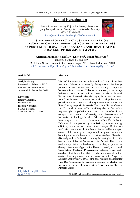 (PDF) Strategies of Electric Bus Implementation in Soekarno-Hatta Airport Using Strength ...