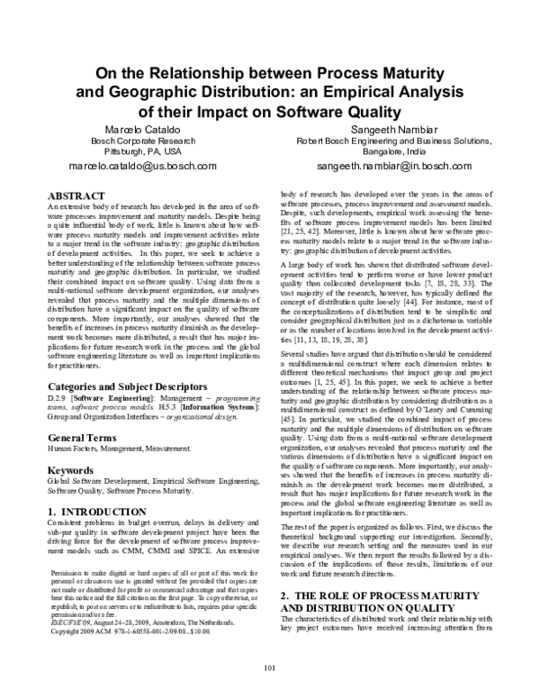 (PDF) On the relationship between process maturity and geographic distribution