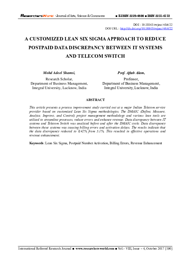 (PDF) A Customized Lean Six Sigma Approach to Reduce Postpaid Data ...