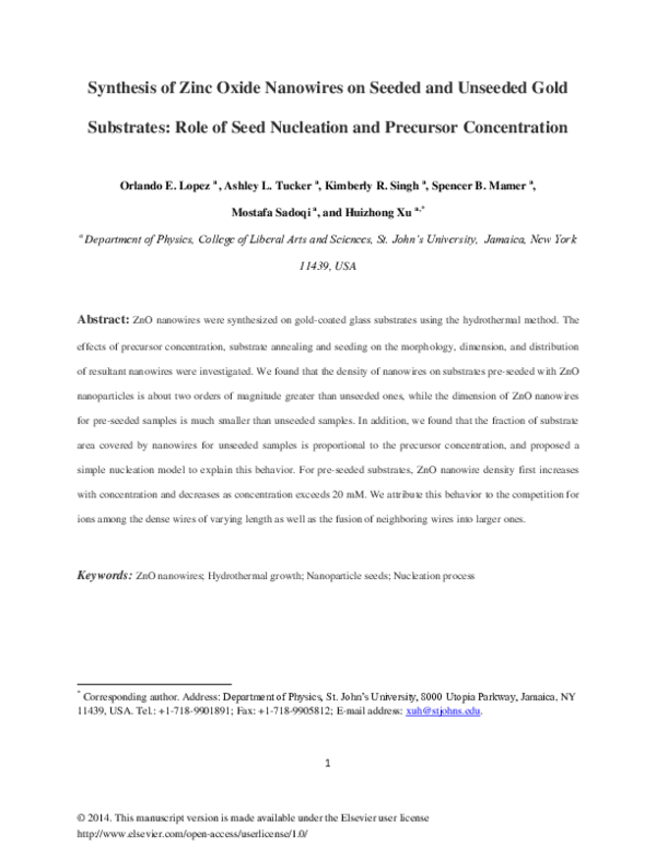 (PDF) ZnO Nanowires: Seed Effects and Growth Dynamics
