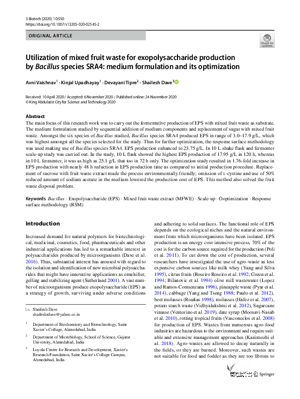 Utilization of mixed fruit waste for exopolysaccharide production by ...