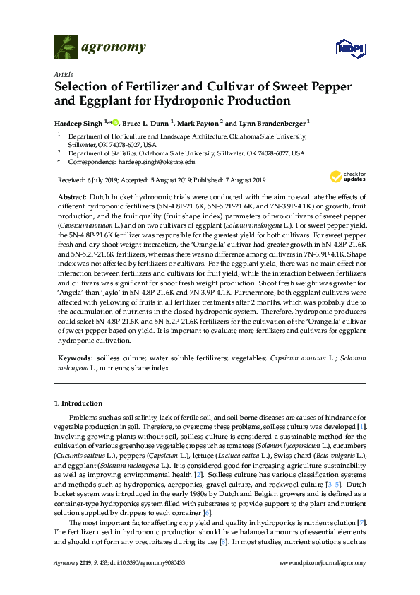 (PDF) Selection of Fertilizer and Cultivar of Sweet Pepper and Eggplant ...