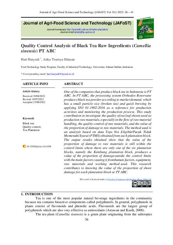 (PDF) Quality Control Analysis of Black Tea Raw Ingredients (Camellia ...