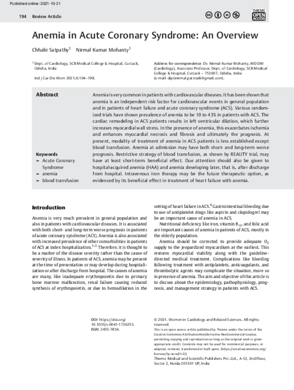 (PDF) Anemia in Acute Coronary Syndrome: An Overview | Nirmal Mohanty ...