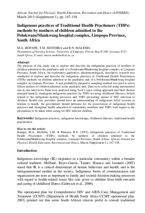 (PDF) Indigenous practices of Traditional Health Practioners (THPs ...