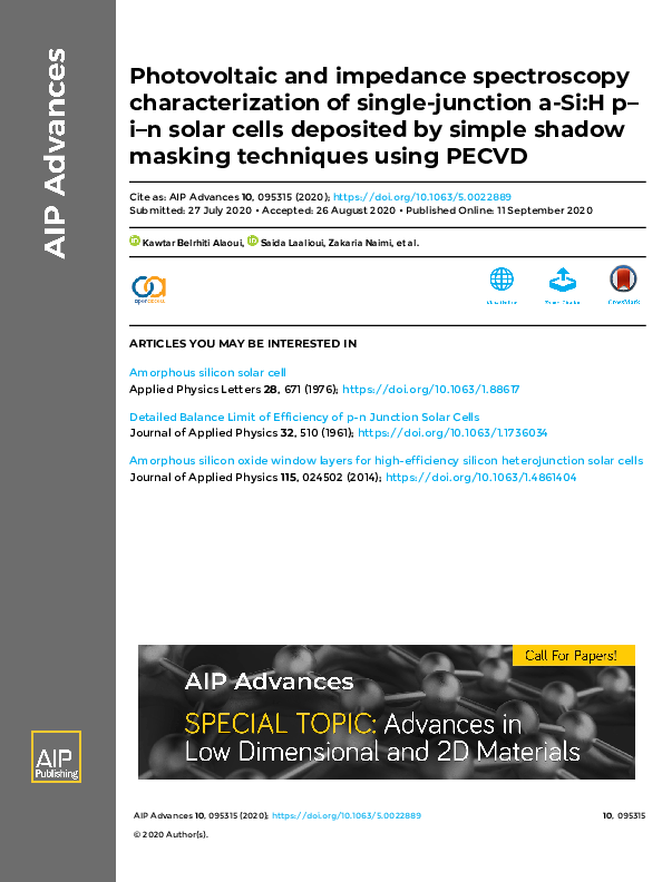 (PDF) Photovoltaic and impedance spectroscopy characterization of single-junction a-Si:H p–i–n ...