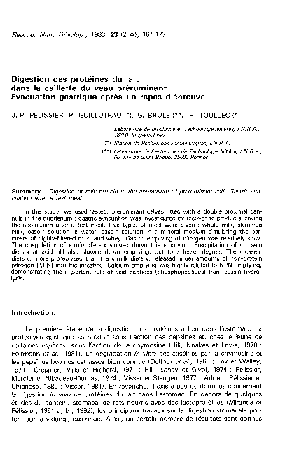 (PDF) Digestion des protéines du lait dans la caillette du veau ...