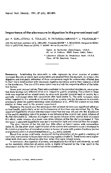 (PDF) Importance of the abomasum in digestion in the preruminant calf