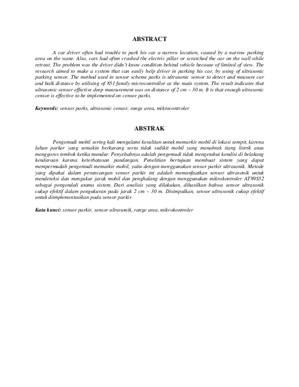 (PDF) Perancangan Dan Implementasi Sensor Parkir Pada Mobil Menggunakan ... (PDF) Perancangan Dan Implementasi Sensor Parkir Pada Mobil Menggunakan ...