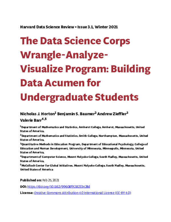 (PDF) The Data Science Corps Wrangle-Analyze-Visualize Program: Building Data Acumen for ...