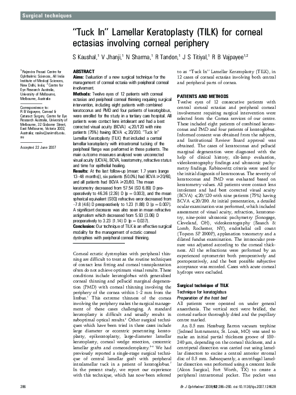 (PDF) Tuck In" Lamellar Keratoplasty (TILK) for corneal ectasias ...