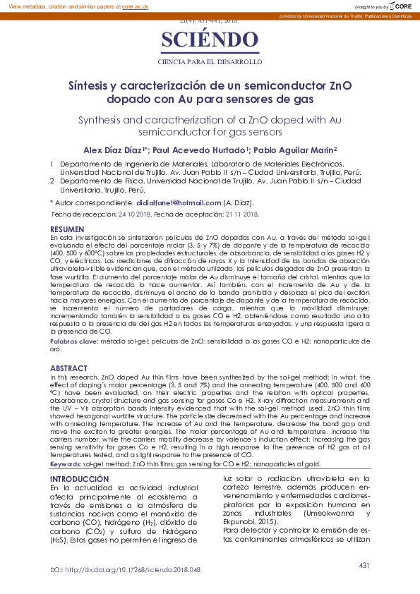 (PDF) Síntesis y caracterización de un semiconductor ZnO dopado con Au ...