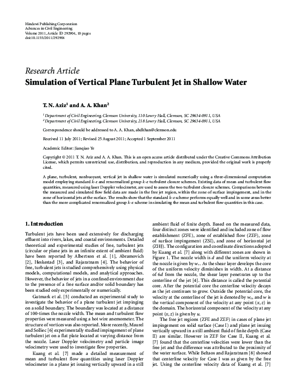 (PDF) Simulation of vertical plane turbulent jet in shallow water