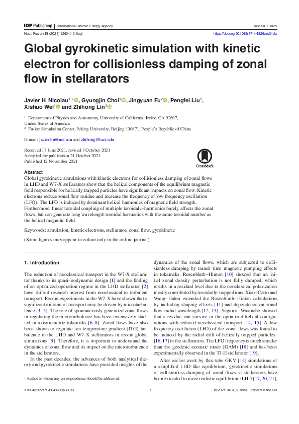 (PDF) Global gyrokinetic simulation with kinetic electron for ...