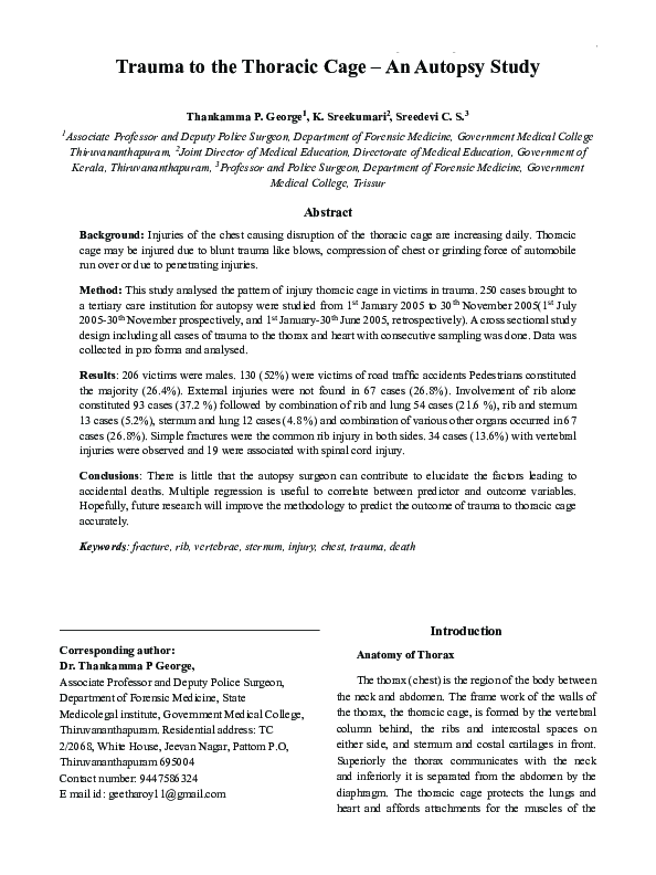 (PDF) Trauma to the Thoracic Cage – An Autopsy Study