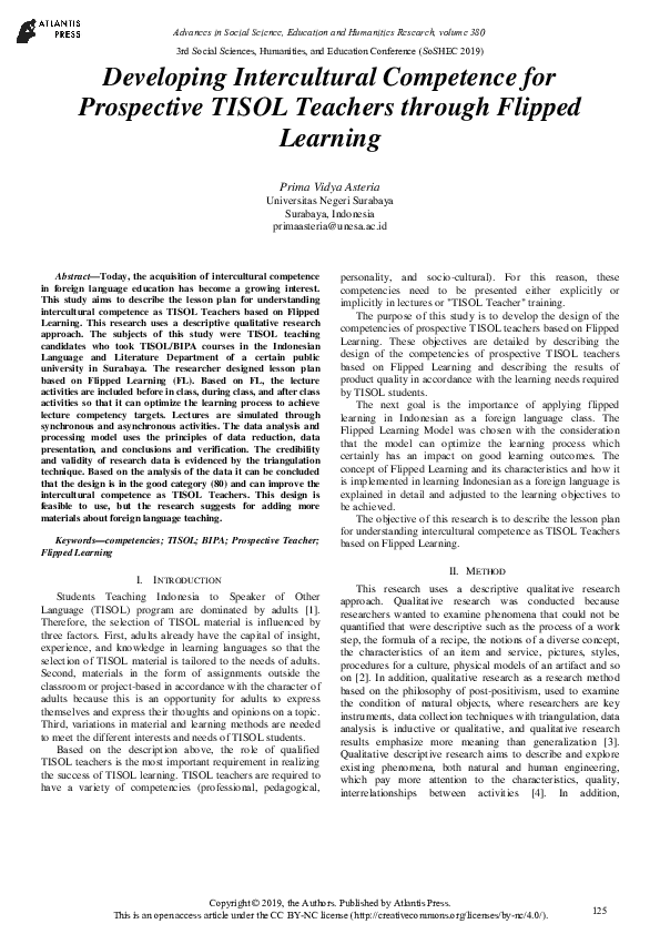 (PDF) Developing Intercultural Competence for Prospective TISOL ...