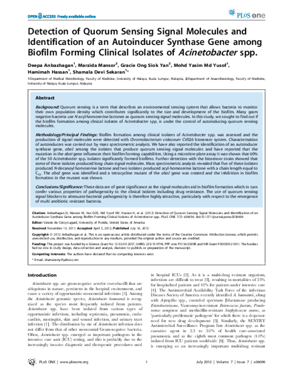 (PDF) Detection of Quorum Sensing Signal Molecules and Identification of an Autoinducer Synthase ...