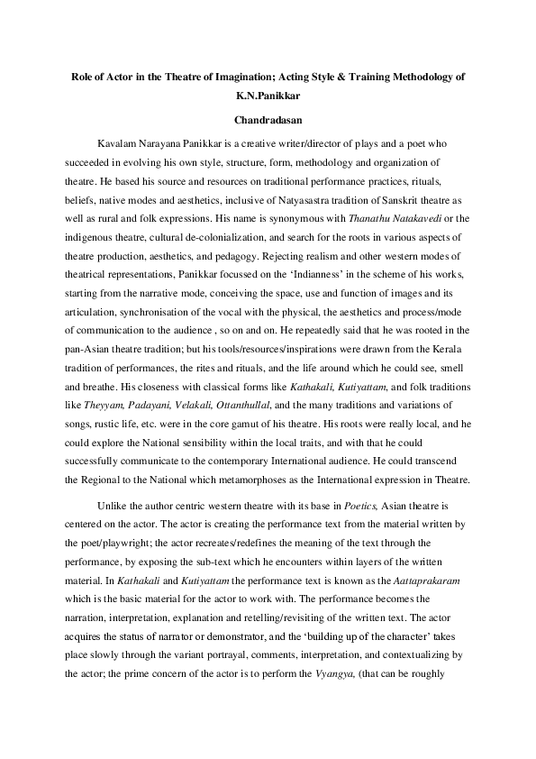 (PDF) Role of Actor in the Theatre of Imagination; Acting Style ...