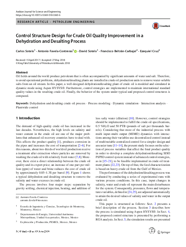 (PDF) Control Structure Design for Crude Oil Quality Improvement in a ...