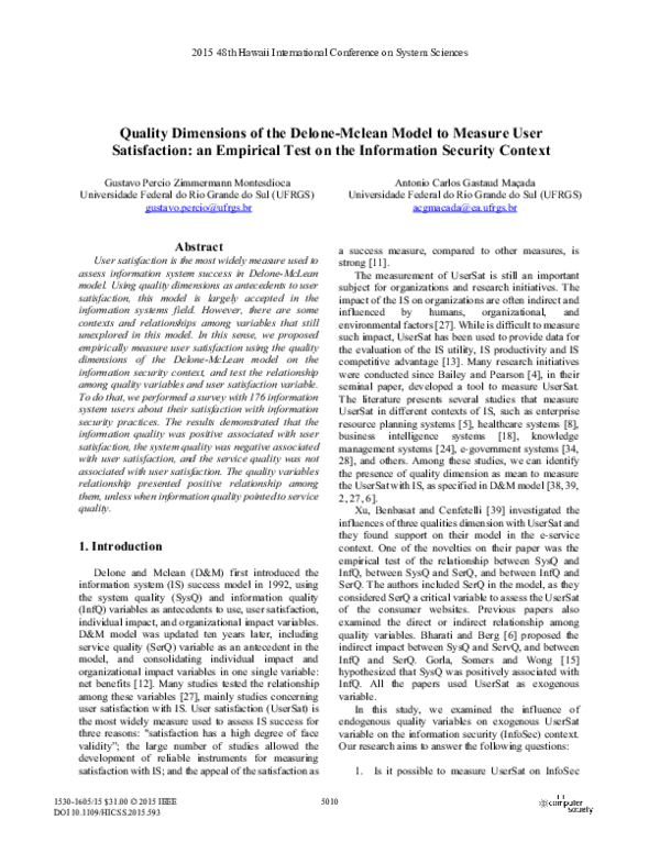(PDF) Quality Dimensions of the DeLone-McLean Model to Measure User ...