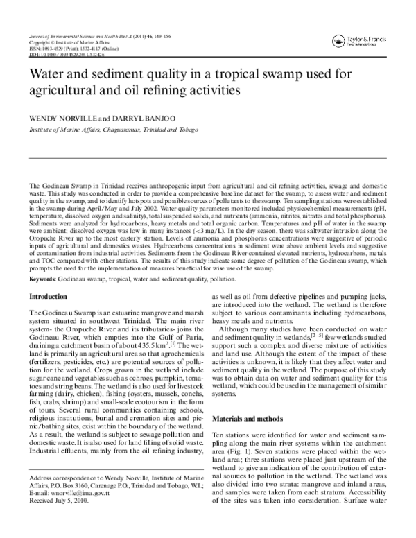 (PDF) Water and sediment quality in a tropical swamp used for ...