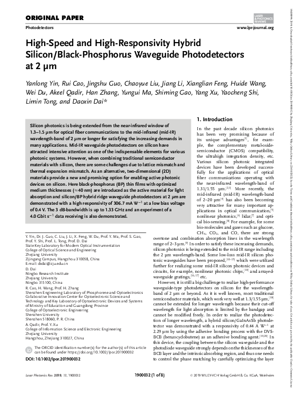 (PDF) High-Speed and High-Responsivity Hybrid Silicon/Black-Phosphorus ...