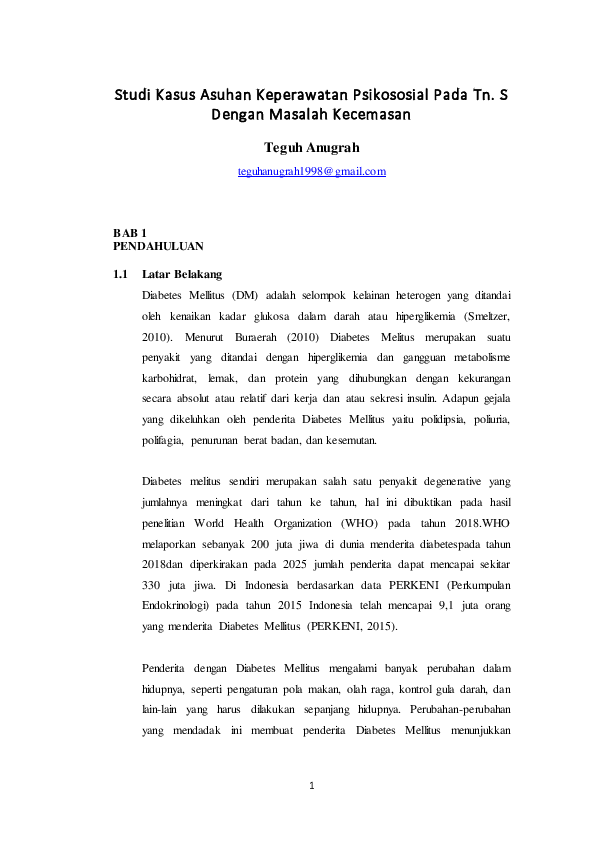 (PDF) Studi Kasus Asuhan Keperawatan Psikososial Pada Tn. S Dengan Masalah Kecemasan