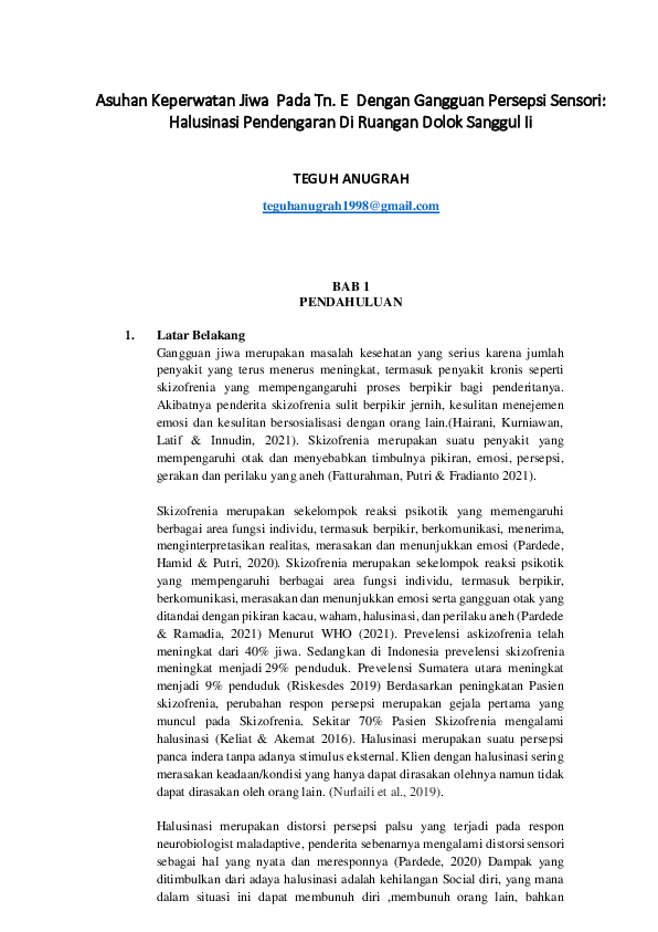 (PDF) Asuhan Keperwatan Jiwa Pada Tn. E Dengan Gangguan Persepsi Sensori: Halusinasi Pendengaran ...