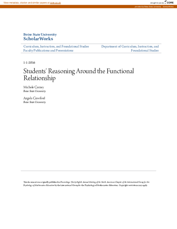 (PDF) Students\u27 Reasoning Around the Functional Relationship | Michele Carney - Academia.edu