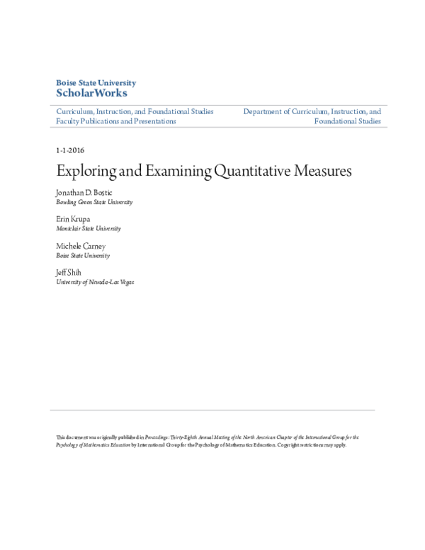 (PDF) Exploring and Examining Quantitative Measures