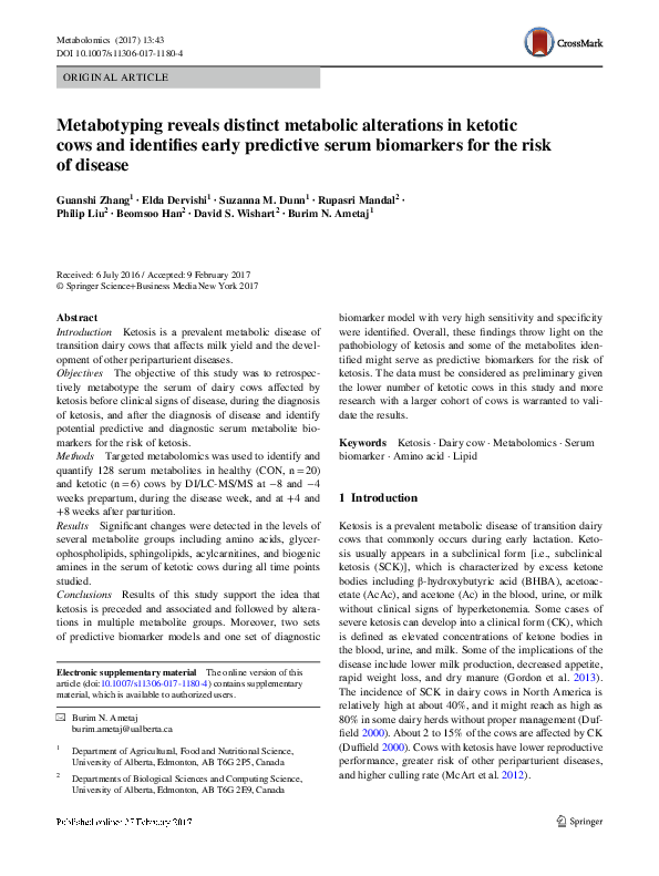 (PDF) Metabotyping reveals distinct metabolic alterations in ketotic ...