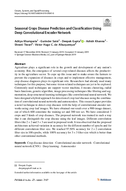 Pdf Seasonal Crops Disease Prediction And Classification Using Deep Convolutional Encoder Network