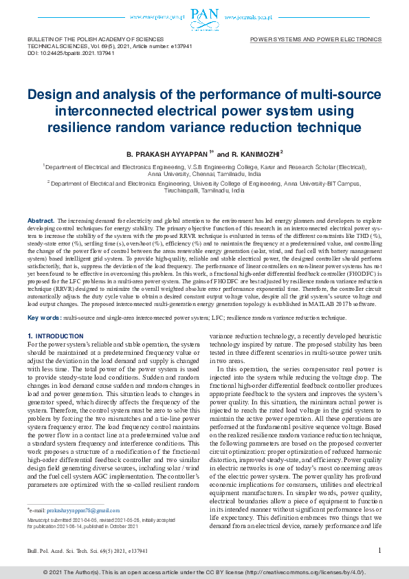 Pdf Design And Analysis Of The Performance Of Multi Source Interconnected Electrical Power