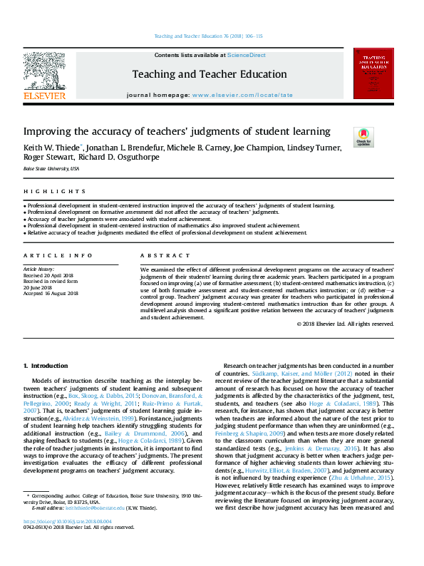(PDF) Improving the accuracy of teachers' judgments of student learning