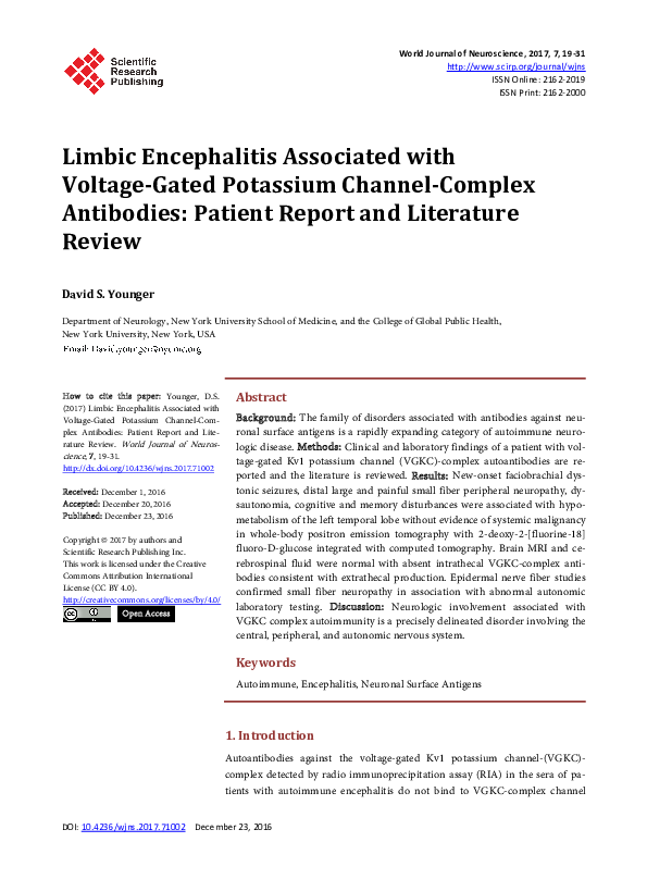 (PDF) Limbic Encephalitis Associated with Voltage-Gated Potassium ...