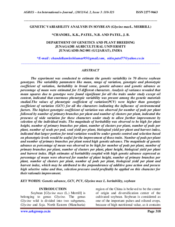 (PDF) GENETIC VARIABILITY ANALYSIS IN SOYBEAN ( Glycine max L . MERRILL )