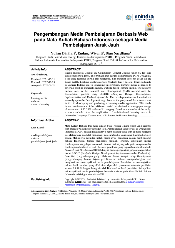 (PDF) Pengembangan Media Pembelajaran Berbasis Web pada Mata Kuliah Bahasa Indonesia sebagai ...