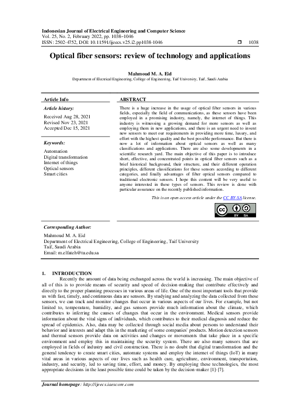 (PDF) Optical fiber sensors: review of technology and applications