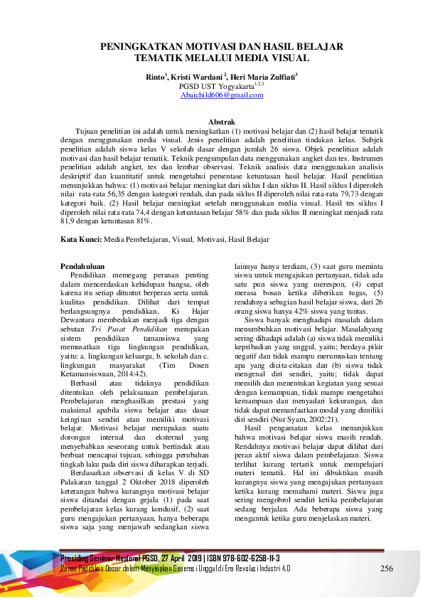 (PDF) Peningkatkan Motivasi Dan Hasil Belajar Tematik Melalui Media Visual
