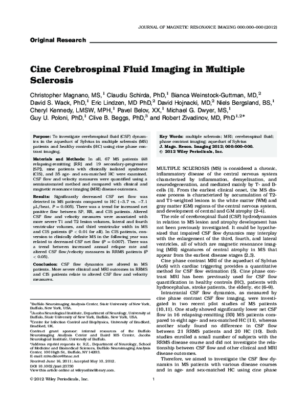 (PDF) Cine cerebrospinal fluid imaging in multiple sclerosis