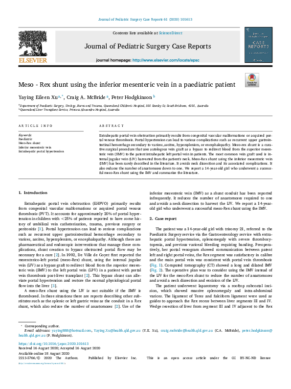 (PDF) Meso - Rex shunt using the inferior mesenteric vein in a ...