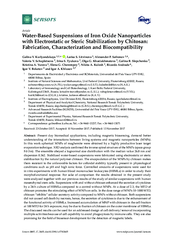 Pdf Water Based Suspensions Of Iron Oxide Nanoparticles With Electrostatic Or Steric