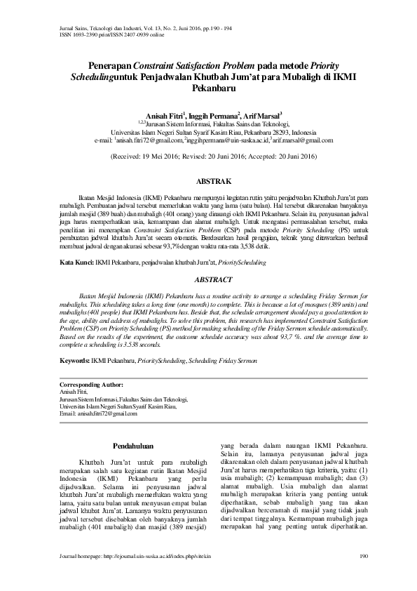 (PDF) Penerapan Constraint Satisfaction Problem pada metode Priority Scheduling untuk ...
