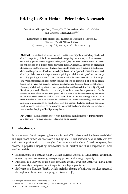 (PDF) Pricing IaaS: A Hedonic Price Index Approach