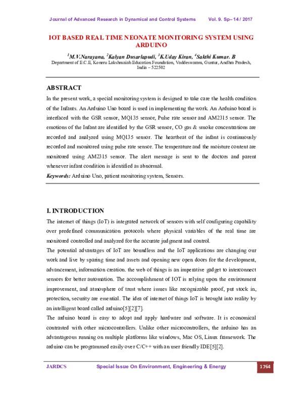 Pdf Iot Based Real Time Neonate Monitoring System Using Arduino
