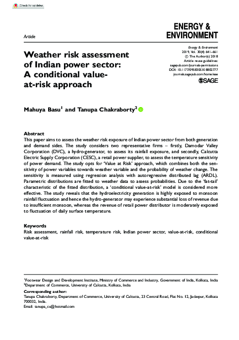 (PDF) Weather risk assessment of Indian power sector: A conditional ...