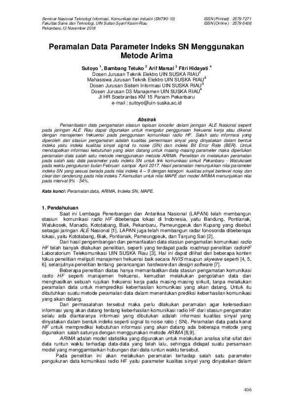 (PDF) Peramalan Data Parameter Indeks SN Menggunakan Metode ARIMA